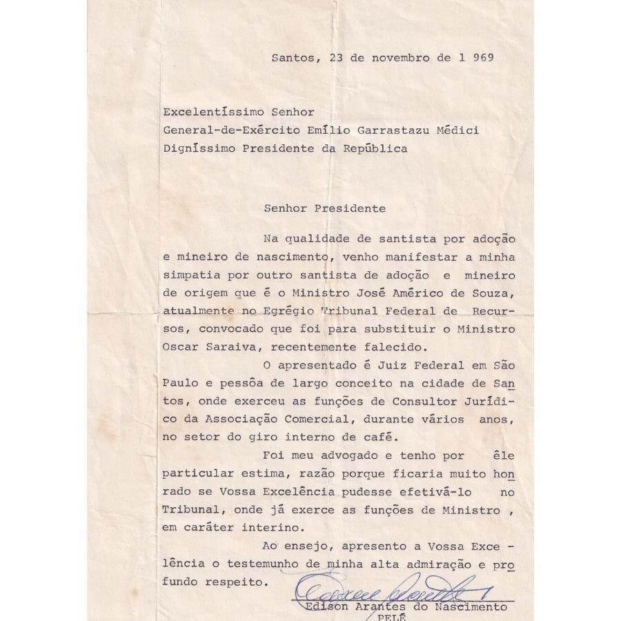Letter signed by Pelé (1969) | Glories, historical documents – Glórias ...